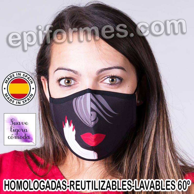 Mascarilla personal homologada estampada uñas y labios