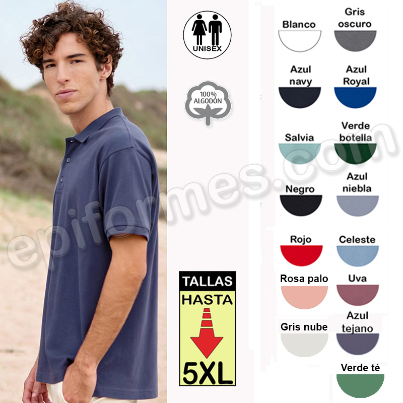 Polo trabajo en 16 colores, hasta la talla 5 XL
